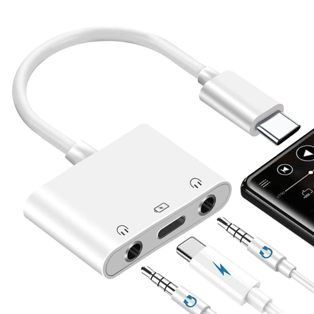 Ceotsak USB Type C to Dual 3.5mm Headphone Adapter, Supports Fast Charging, Compatible with iPhone 15, iPad Pro, Samsung Galaxy, OnePlus and More
