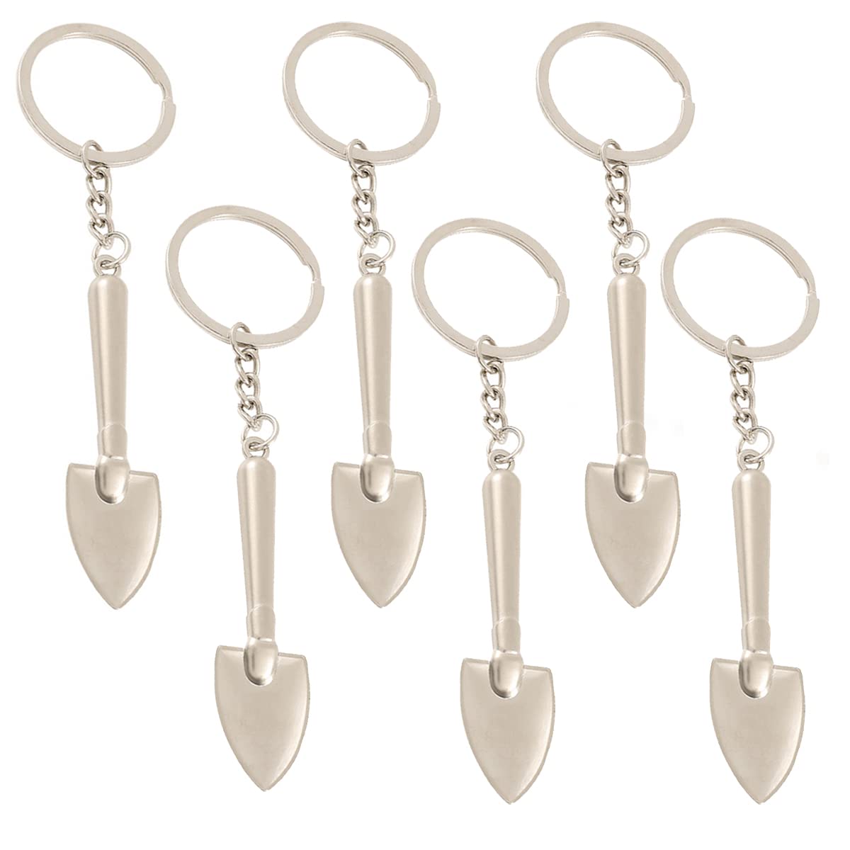 luzen 6Pcs Alloy Metal Shovel with Key Ring Creative Mini Shovel Keychain Keyring Pendant Bag Hanging Charm Mini Shovel Filling Vials Tool for Men and Women Gift, Silver