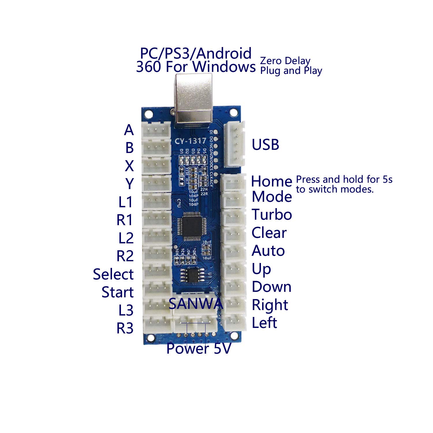 SJ@JX Arcade USB Encoder LED Zero Delay Arcade Controller PC PS3 Android Arcade DIY Kit LED Arcade LED Button