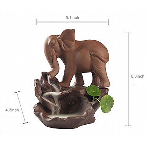 Zen Garden Feng Shui Lucky Purple Sand Elephant Incense Holder Backflow Incense Burner Incense Cones Stick Holder, Ideal for Yoga Room, Home Office Decor Gift