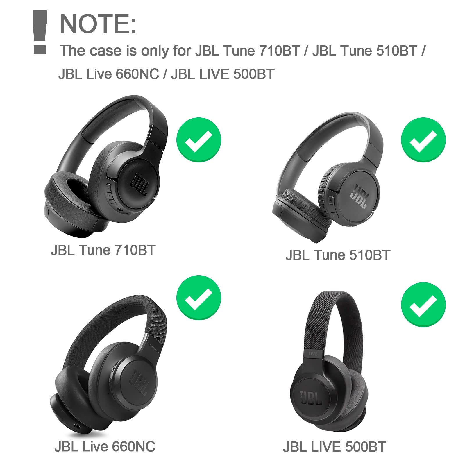 RAIACE Hard Travel Case for JBL Tune 710BT /JBL Live 650BTNC/ 400BT / 500BT and JBL Tune 510BT / 500BT / 660 BTNC/Bluetooth Headphone.-Black(Black Lining)