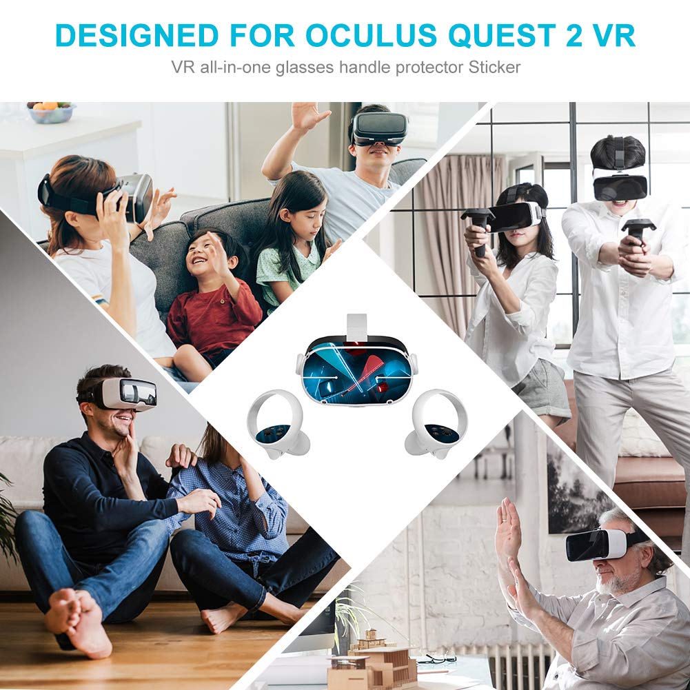 Cool VR Headset Skin Sticker for Oculus Quest 2 Accessories, Controller Grip Sticker, Multifunction Sweatproof Protective Sticker
