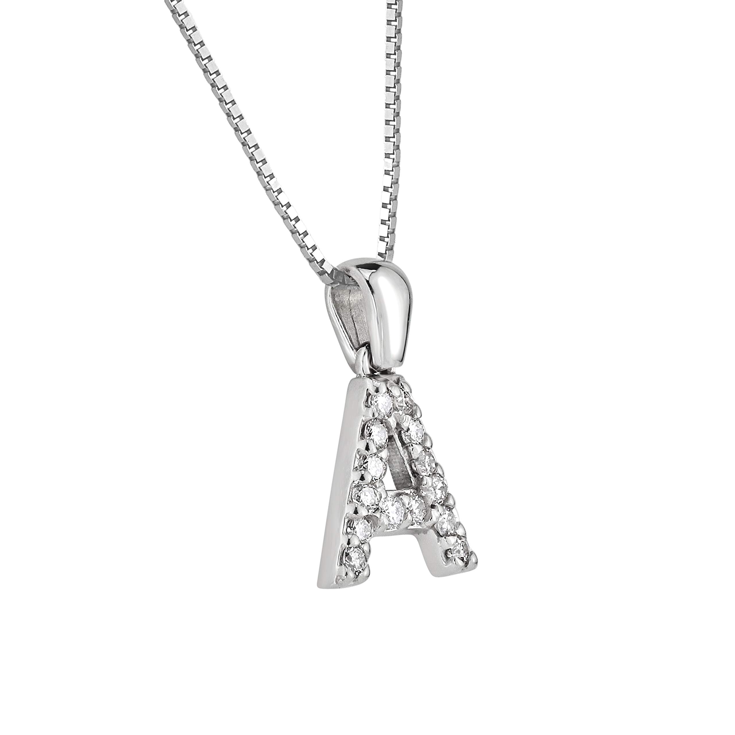 Diamond Wish 14k White Gold Letter A Diamond A to Z Initial Pendant Necklace (1/10cttw) with 18-inch chain