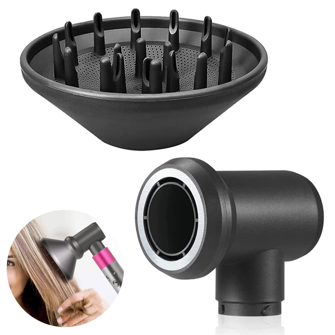 Diffuser and Adaptor Compatible with Dyson Airwrap Attachments, Converting Your Air Wrap Curling Styler to A Hair Dryer
