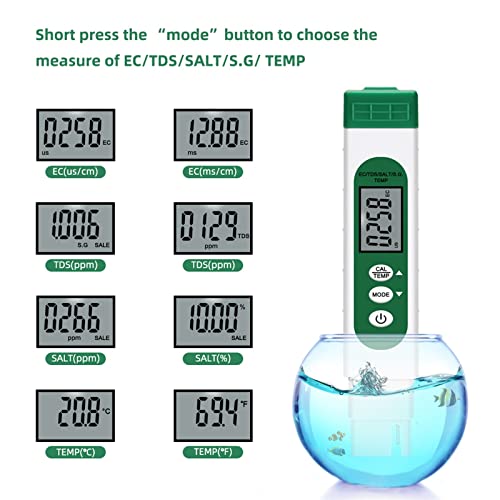 Digital Tester 5 in 1 EC/TDS/Salt/S.G/Temperature Portable Digital Water Quality Tester Water Purity Temperature PPM Test Instrument