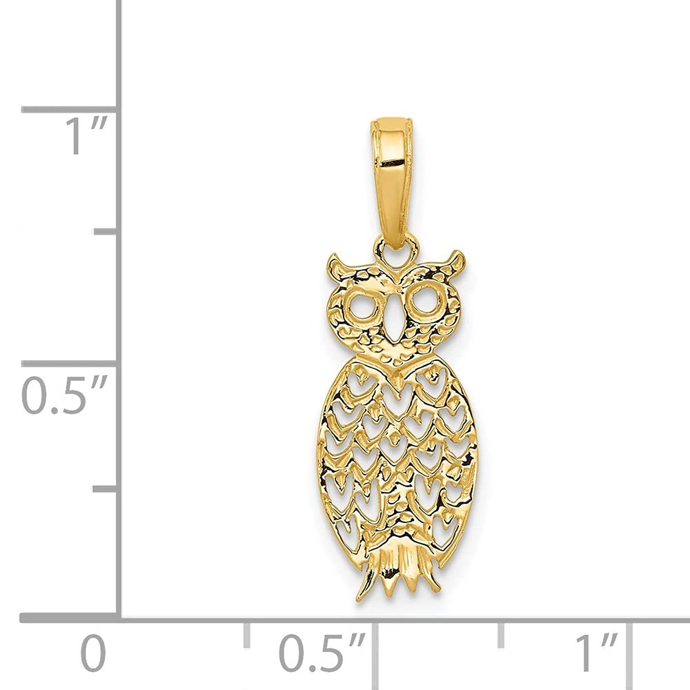 Diamond2Deal 14k Yellow Gold Owl Pendant Fine Jewelry for Women (L- 23 mm W- 9 mm)