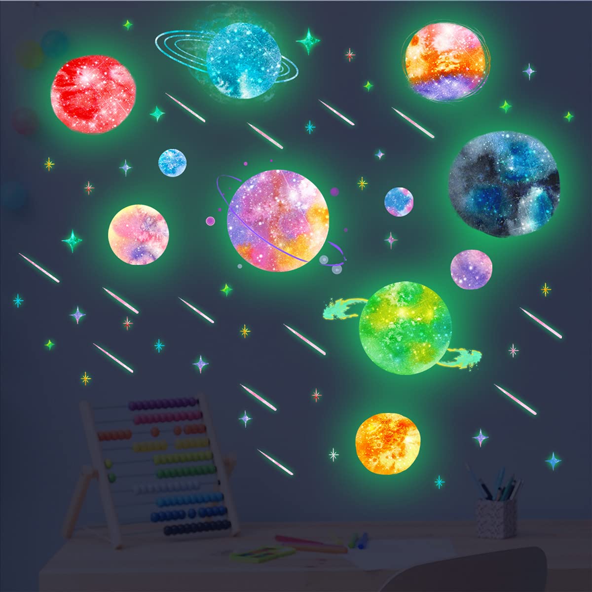 Glow in The Dark Planets Stars for Ceiling Wall Decals Glow Solar System Galaxy Space Nursery Wall Stickers Kids Girls Boys Room Decorations for Bedroom