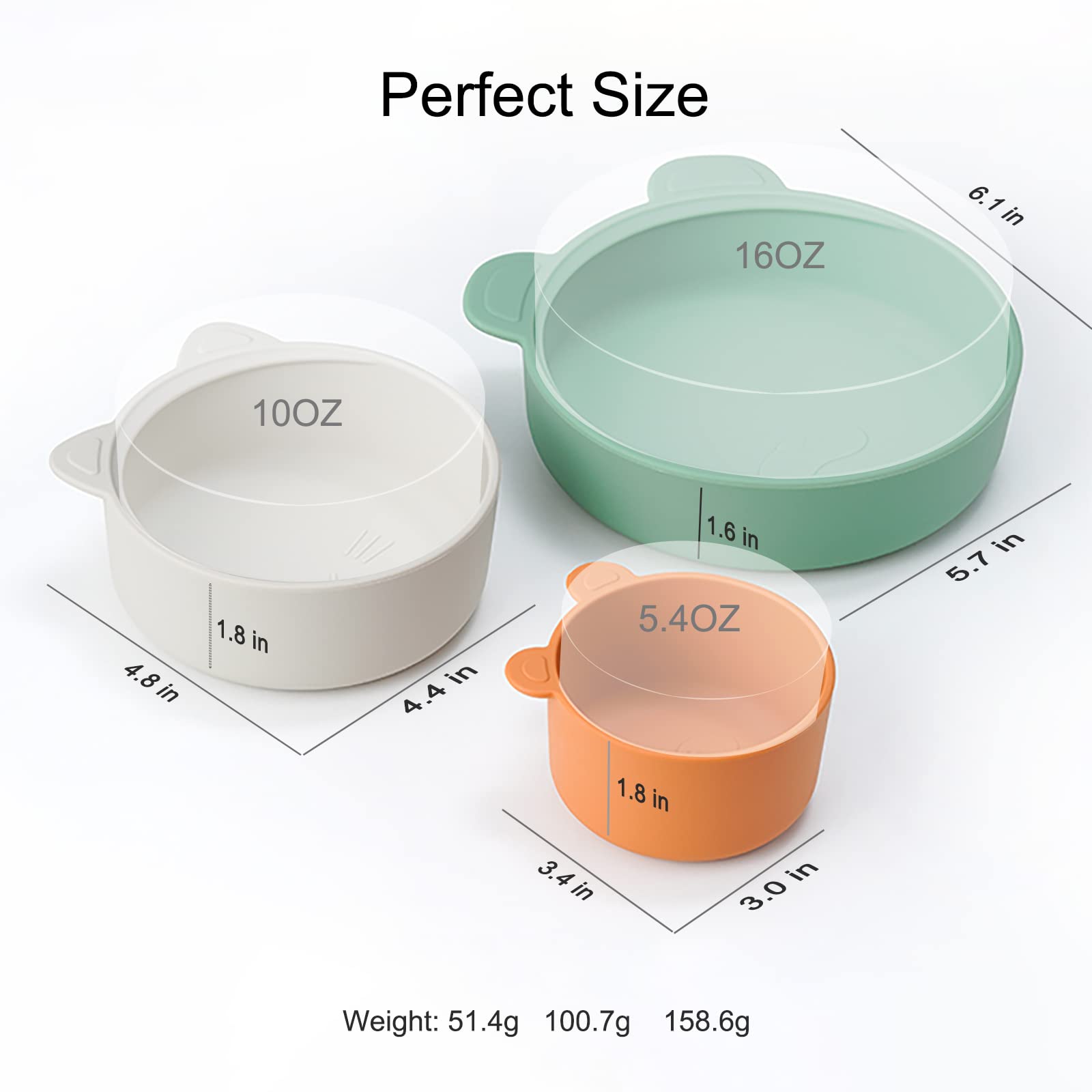Dilovely Toddler Bowls, Silicone Bowl for Baby, Nesting Storage Cereal Bowl 1-3, BPA-Free, Microwave and Dishwasher Safe for Convenient Use, Green