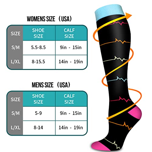 COOLOVER Copper Compression Socks for Women and Men(6 Pairs)-Best Support for Running, Athletic, Nursing, Travel