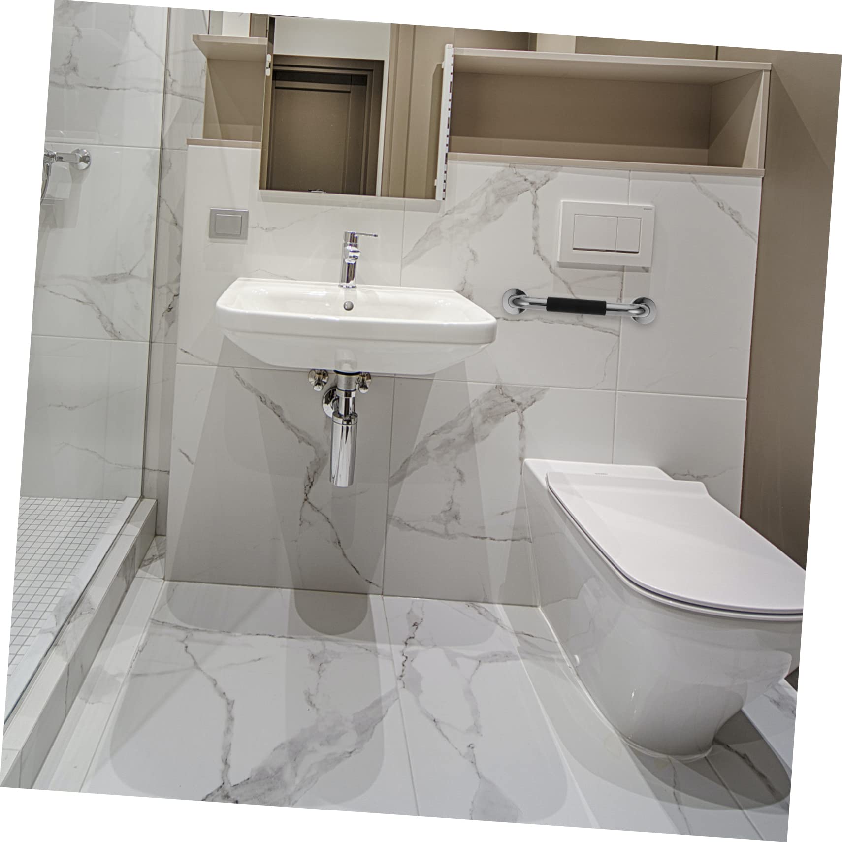 GLSTOY 2pcs Balance Bathroom Thickened Sturdy Assist Bars Handicap Bathtub Rail Non- Handgrip Non-Slip Handrails Hand Support Grab Stair Metal Armrests Safety Disable Handles Practical