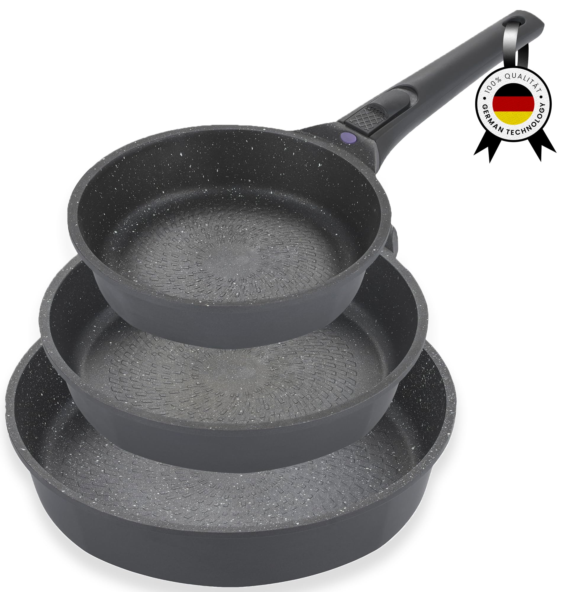 GIPFEL INTERNATIONAL 8, 10 and 12 Inch Nonstick Frying Pan Set of 3 - Cast Aluminum Pan with Detachable Handle - Non Stick Skillet Healthy Cooking Pans Induction Compatible Cookware, PFOA Free