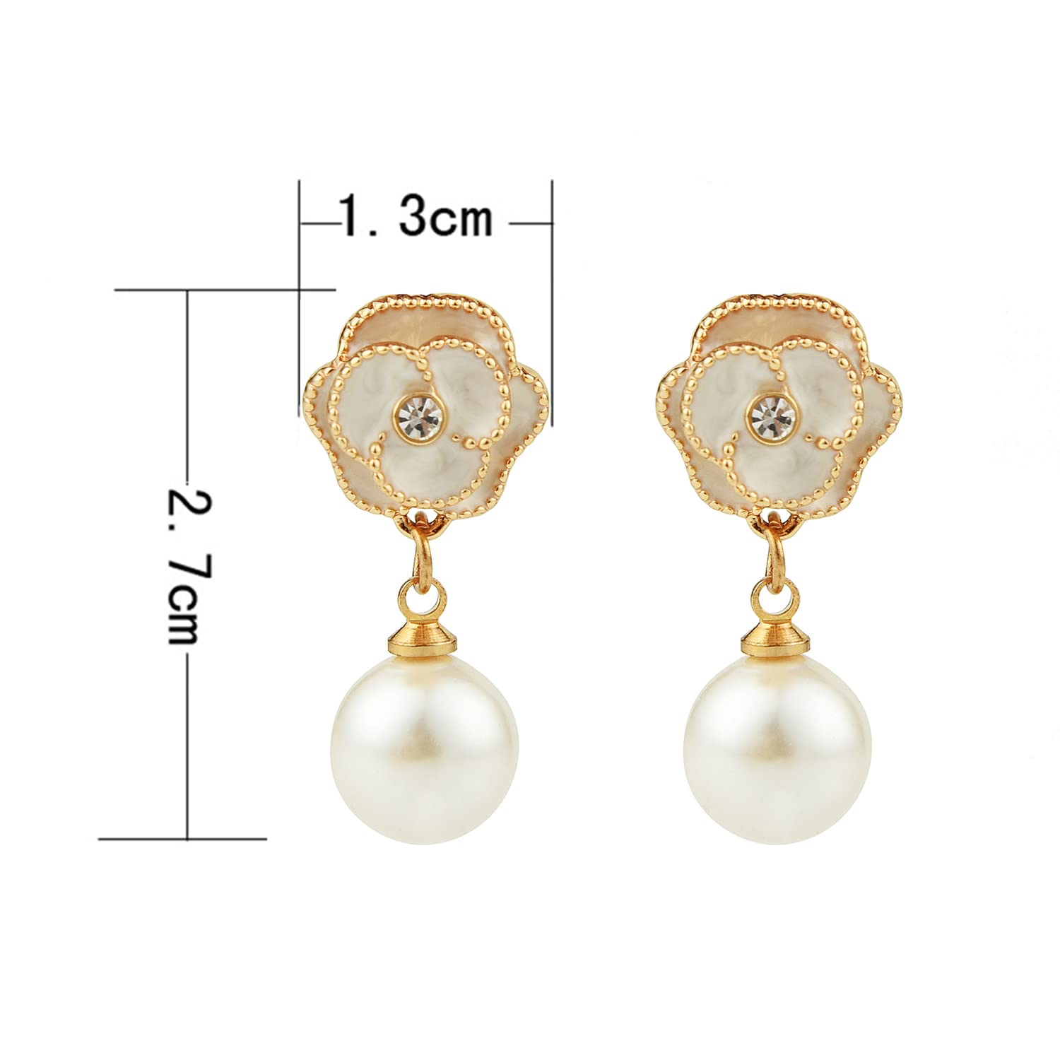 Designer Faux Imitation Pearl Floral charm Dangle Drop Fashion Earrings Studs (White)