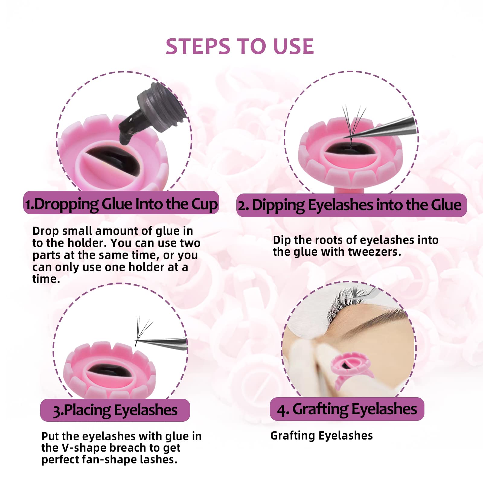 Glue Rings for Eyelash Extensions Dimsem Glue Rings100 PCS, Lash Glue Holder for Volume Lash Fan, Lash Glue Cup for Lashes Supplies, Pink