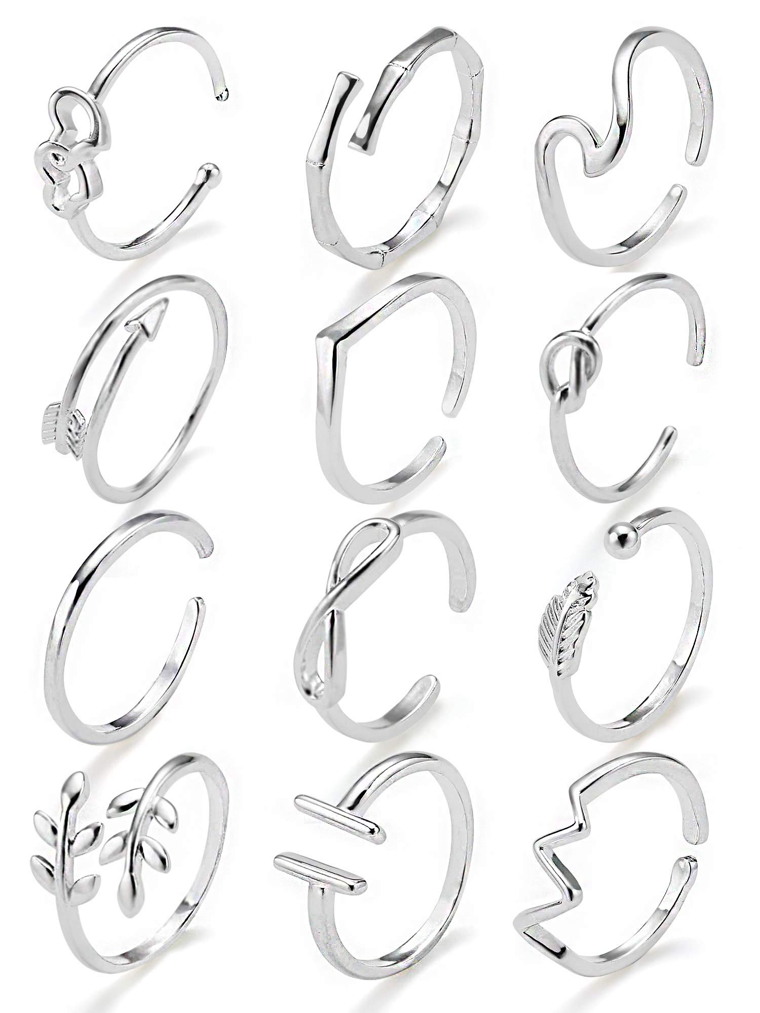 Cooluckday Adjustable Open Rings for Women Knot Arrow Heart Wave Infinity Rings Dainty Stackable Thumb Knuckle Open Rings Set 12 Pcs …