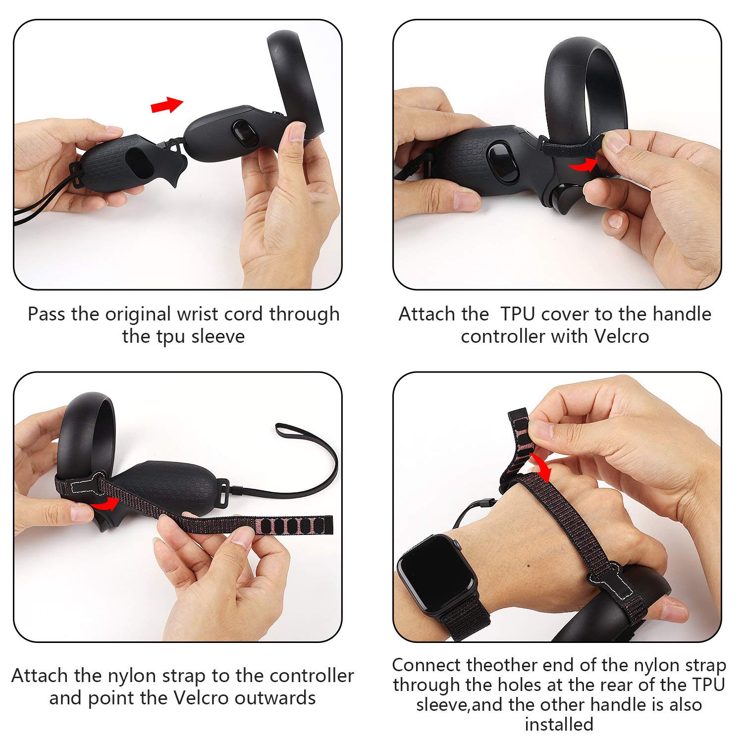 COOLWUFAN Touch Controller Grip Cover for Oculus Quest/Oculus Rift S Protective Sleeve Handle Case Shell Accessories with Adjustable Wrist Strap/Sweat-Proof/Non-Slip (Black)(Not Fit Quest 2)