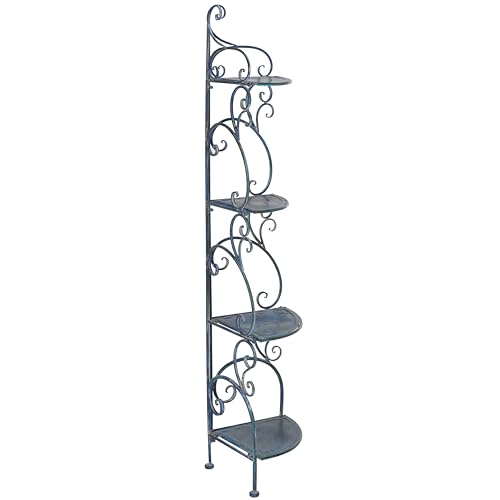 SAFAVIEH Outdoor Collection Turuca Mossy Blue Wrought Iron 4-Tier Corner Shelf (Fully Assembled)