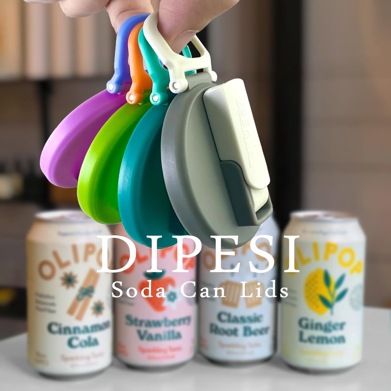 Dipesi 4-pack 4 Color Soda Can Lids with straw,Silicone Straws Soda Can Covers,straw soda can lid,BPA-Free, Reusable for can covers for soda, Beverage, Juice,Seltzer(Colour mixture)