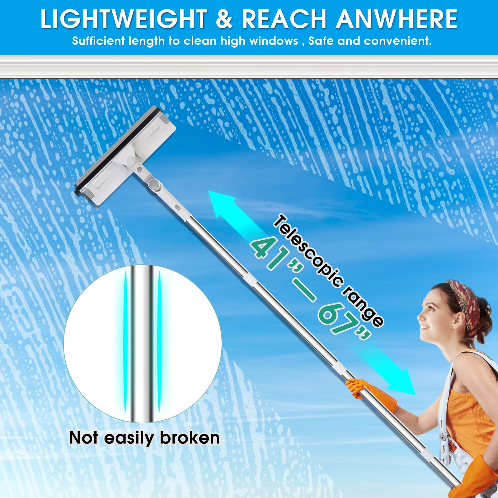Coopvivi Window Squeegee, 2 in 1 Window Cleaning Combo Tool, Window Cleaning Tool Kit with 67'' Long Extendable Handle for Indoor & Outdoor, Car, Shower, Mirrors, Sliding Door (Gray)