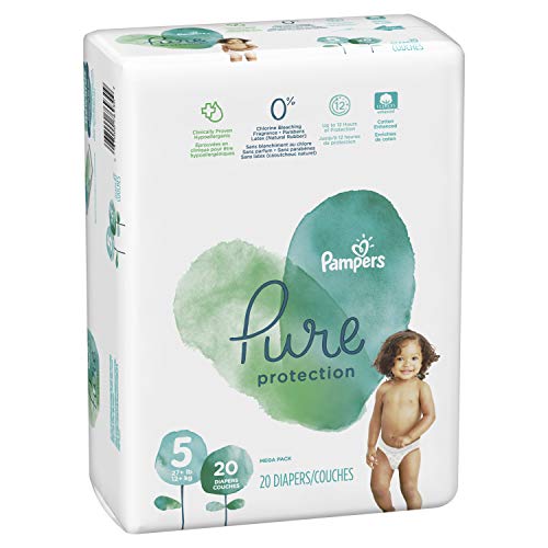 Diapers Size 5, 20 Count - Pampers Pure Protection Disposable Baby Diapers, Hypoallergenic and Unscented Protection, Mega Pack (Old Version)