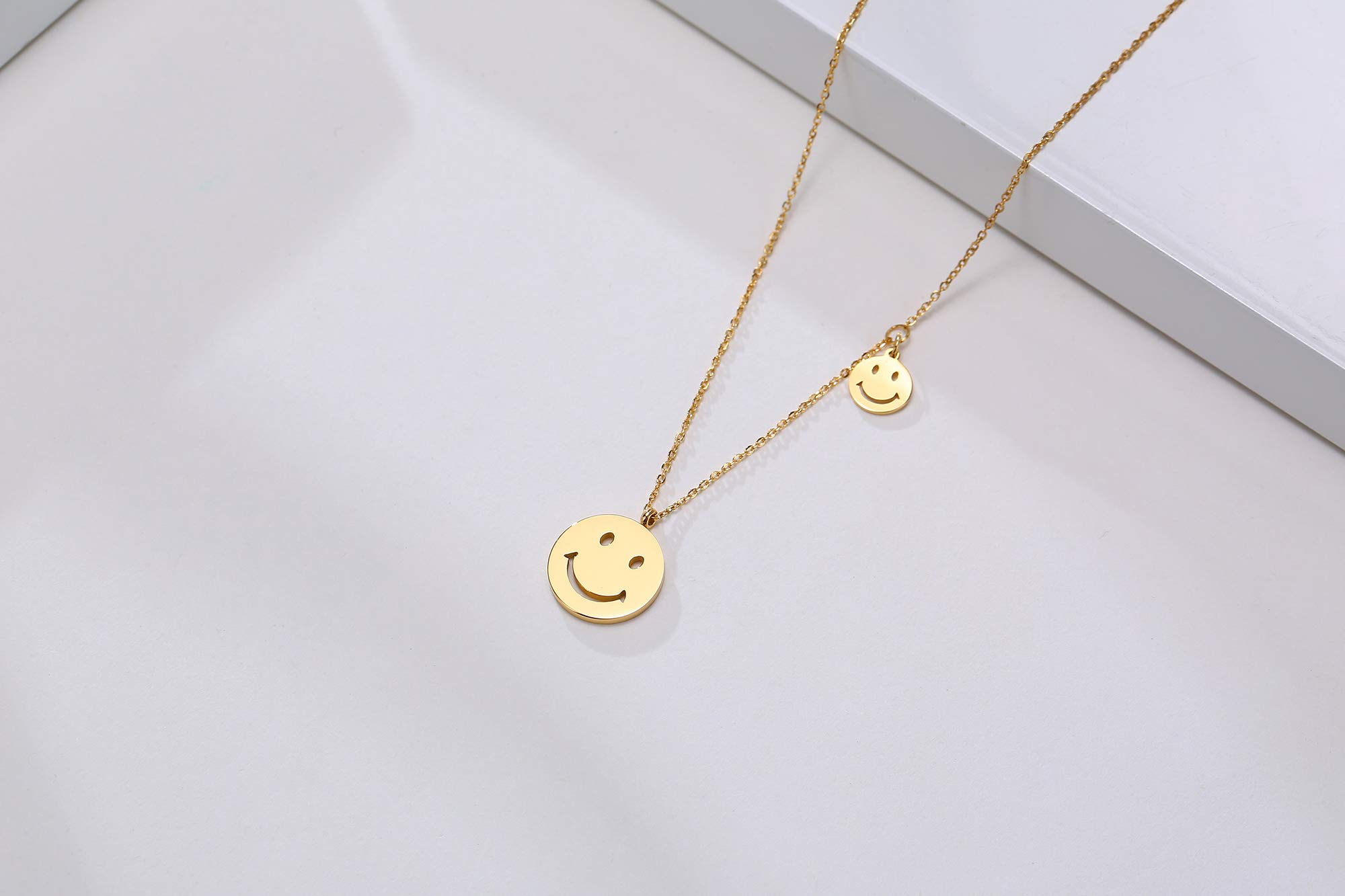 DIB Stainless Steel Round Pendant Smiley Face Necklace Gold Simple Love With Extension Chain Female