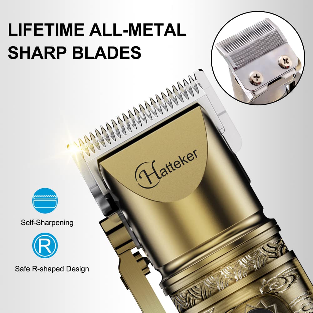 Hatteker Professional Hair Clipper for Men, Cordless Rechargeable Hair Trimmer Eletric Beard Shaver Barber Gromming Kit LED Display (Gold)