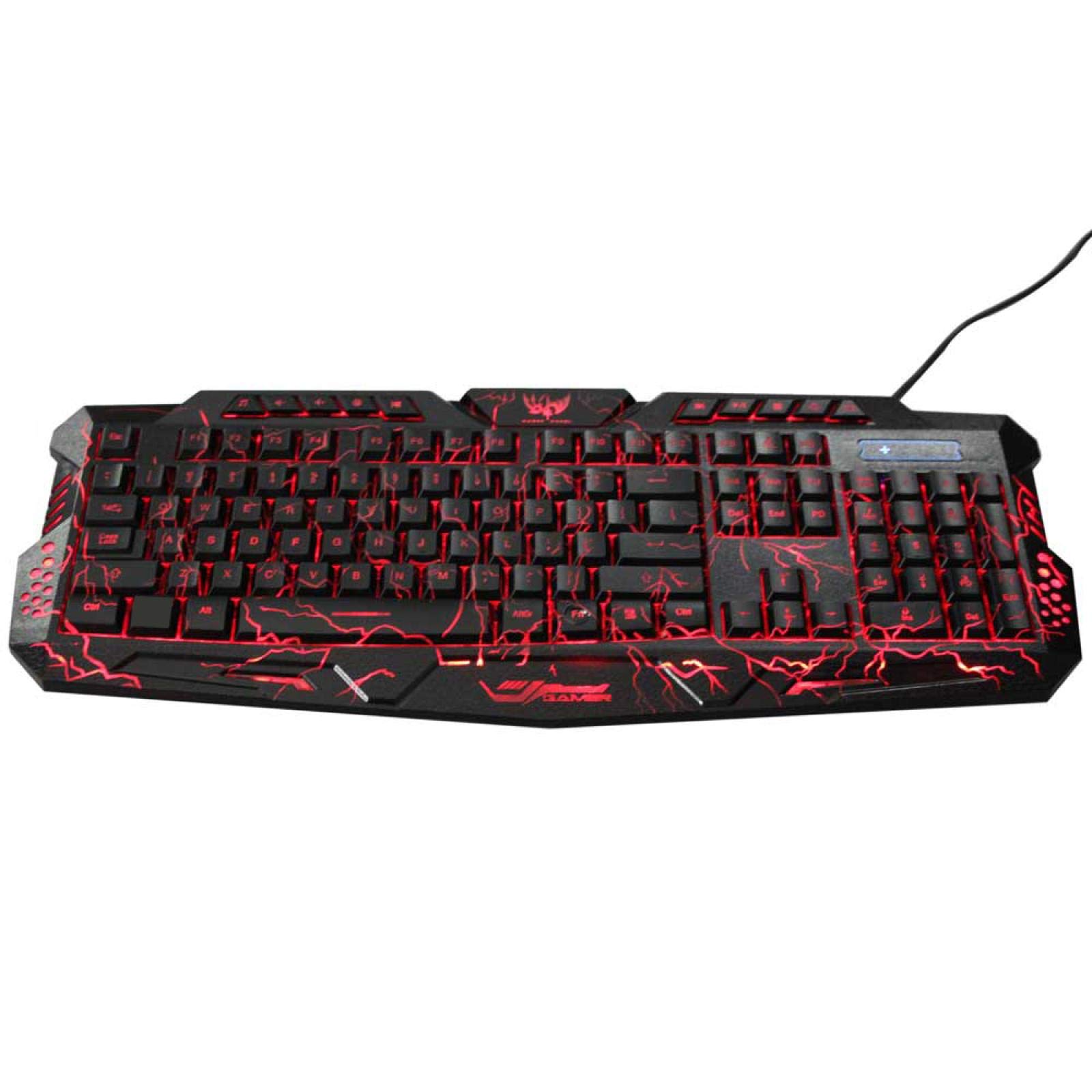 HAUBIS A878 114-Key LED Backlit Wired USB Gaming Keyboard with Cracking Pattern Black