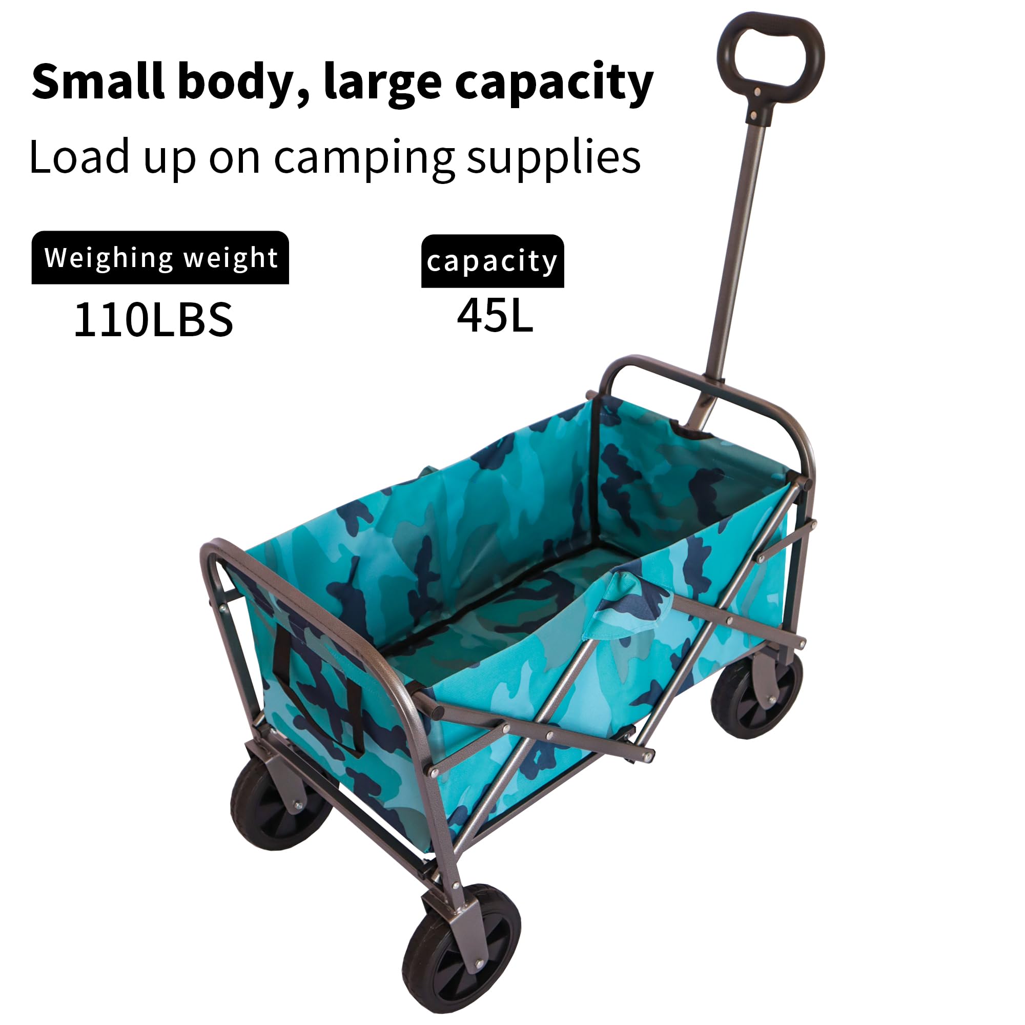 Collapsible Foldable Wagon,Portable Utility Folding Wagon with 360 Degree Swivel Wheels & Adjustable Handle,180lbs Weight Capacity for Beach, Sports,Shopping,Outdoor Activities,Camping