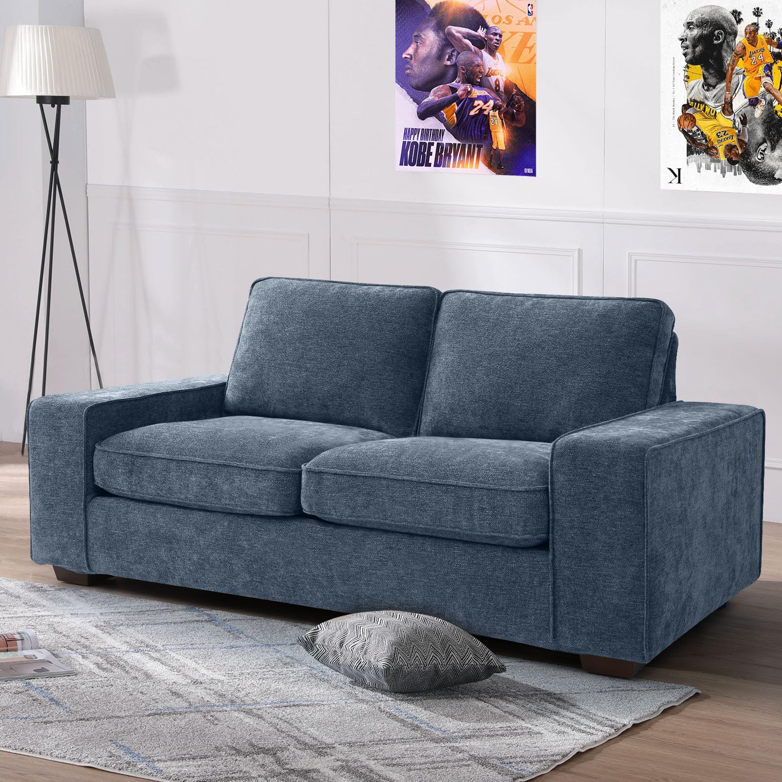 MAEVIS 71.25'' Modern Loveseat Sofa for Living Room Couch with Wide Arm,Fabric Chenille Sofa Couches with Solid Wood Frame for Small Space,Removable Sofa Cushion and Detachable Sofa Cover,Blue