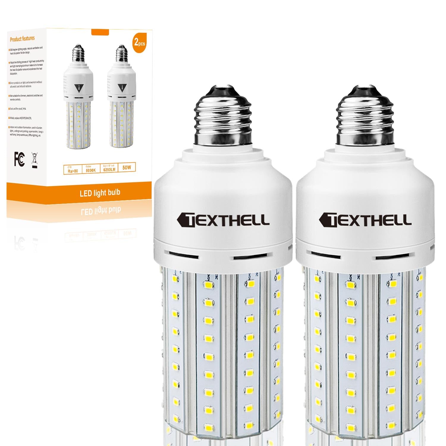 TEXTHELL Led Light Bulb 400W Equivalent 6250 Lumen 5000K E26/E27 Medium Base 50W led Bulb for Outdoor Indoor Lamp Area Garage Warehouse Workshop Street Backyard