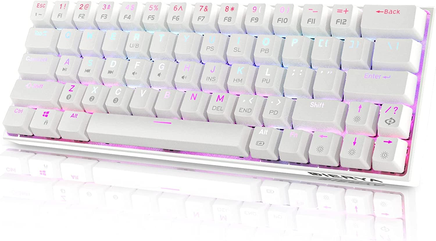 DIERYA DK63N 60% Wireless Wired Mechanical Gaming Keyboard, RGB Backlit Bluetooth Keyboard w/Arrow Keys, 63 Keys Ultra-Compact Keyboard Full Keys Programmable w/Brown Switch for Windows Laptop PC Mac