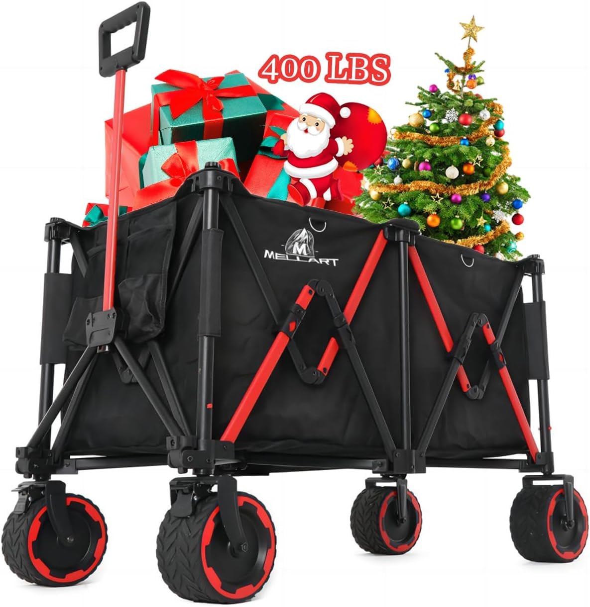 Collapsible Wagon Cart, Wagons Carts Heavy Duty Foldable, Wagons Carts Foldable, 200L 400lbs Large Beach Wagon for Sand, Folding Wagon Adjustable Handle, Beach Cart Wagon Big Wheels for Sand.…
