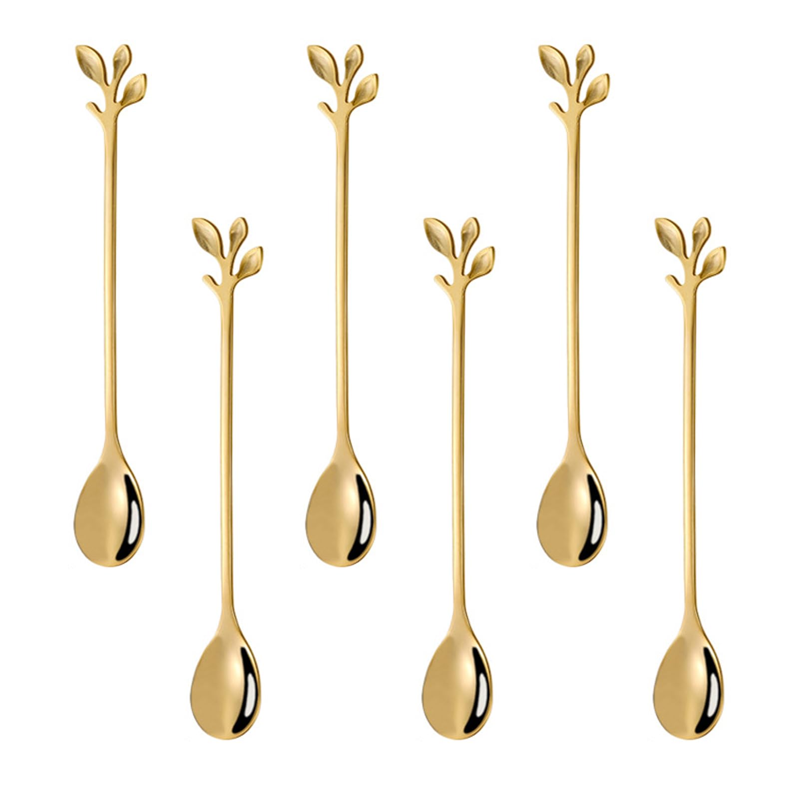 Gold Leaf 6.5inch Teaspoons Set of 6, Stainless Steel Espresso Stirring Spoons,Long Handle Coffee Stir Spoons Set for Coffee Bar, Home Tea Party, Drink
