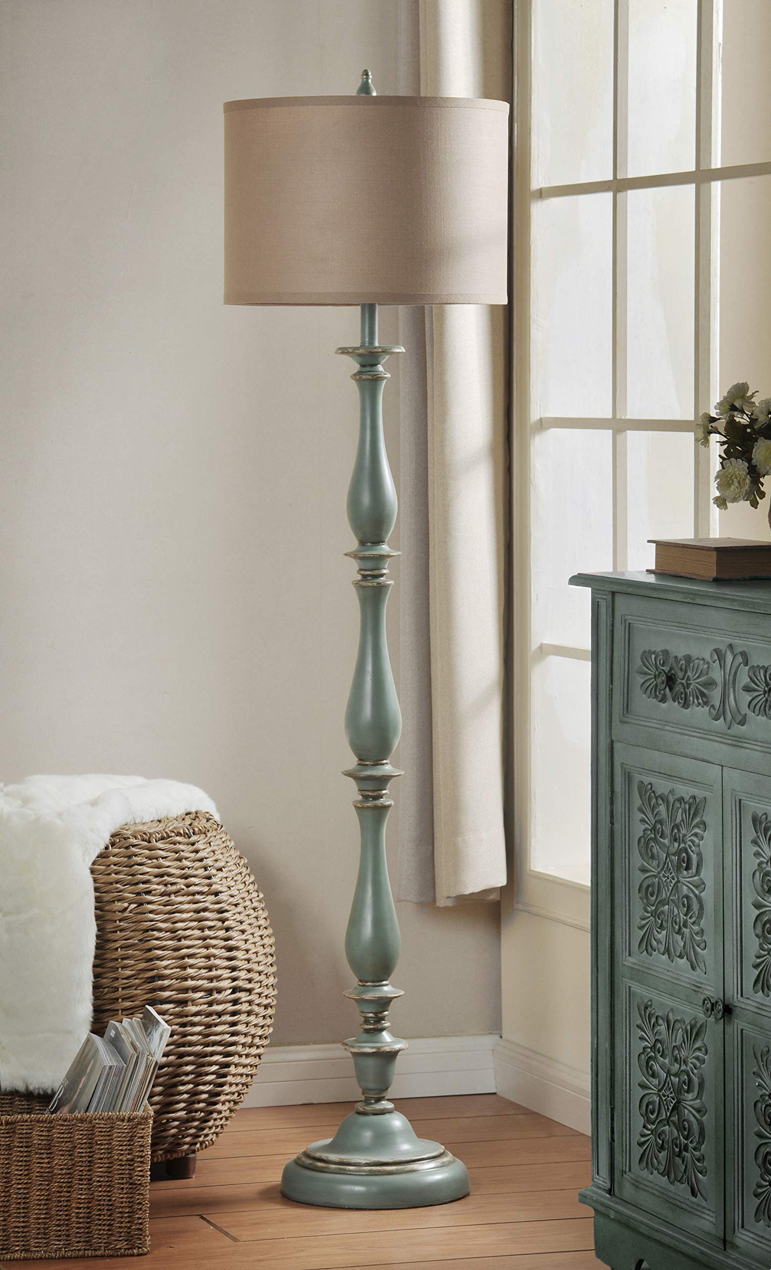 Collective Design L71520CDSAM Charlton, Distressed Blue Finish, Taupe Hardback Silk Shade Floor Lamp