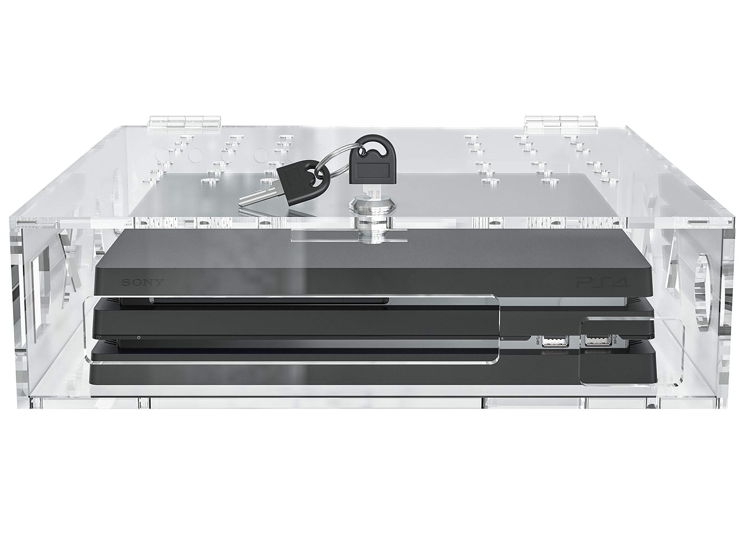 Skywin Acrylic Lock Box for PS4 Game Console - Secure and Protect Public Gaming Consoles - Compatible with Playstation, PS4 Slim, PS4 Pro