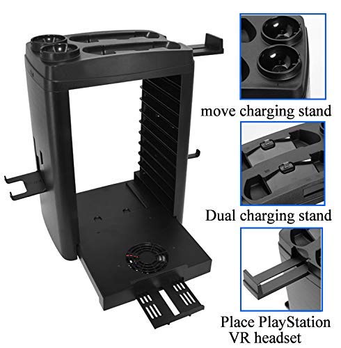 Skywin- Charging Station Compatible with PS4 VR Headset, PSVR Charging Station Stand with Game Disc Rack, Headset and Console Stand, Cooling Fan, Controller Charger and USB Hub - Multipurpose VR Stand