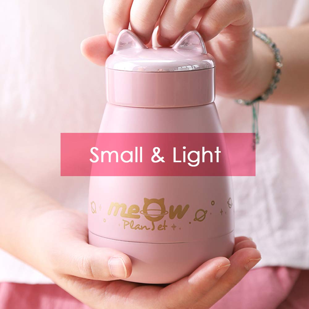 DIFFLIFE Mini Vacuum Mug Cute Thermos ,2019 New Stainless Steel Hot Water Bottle Travel Cup,304 stainless steel milk mug coffee tea(260ML Pink) (DAYUN)