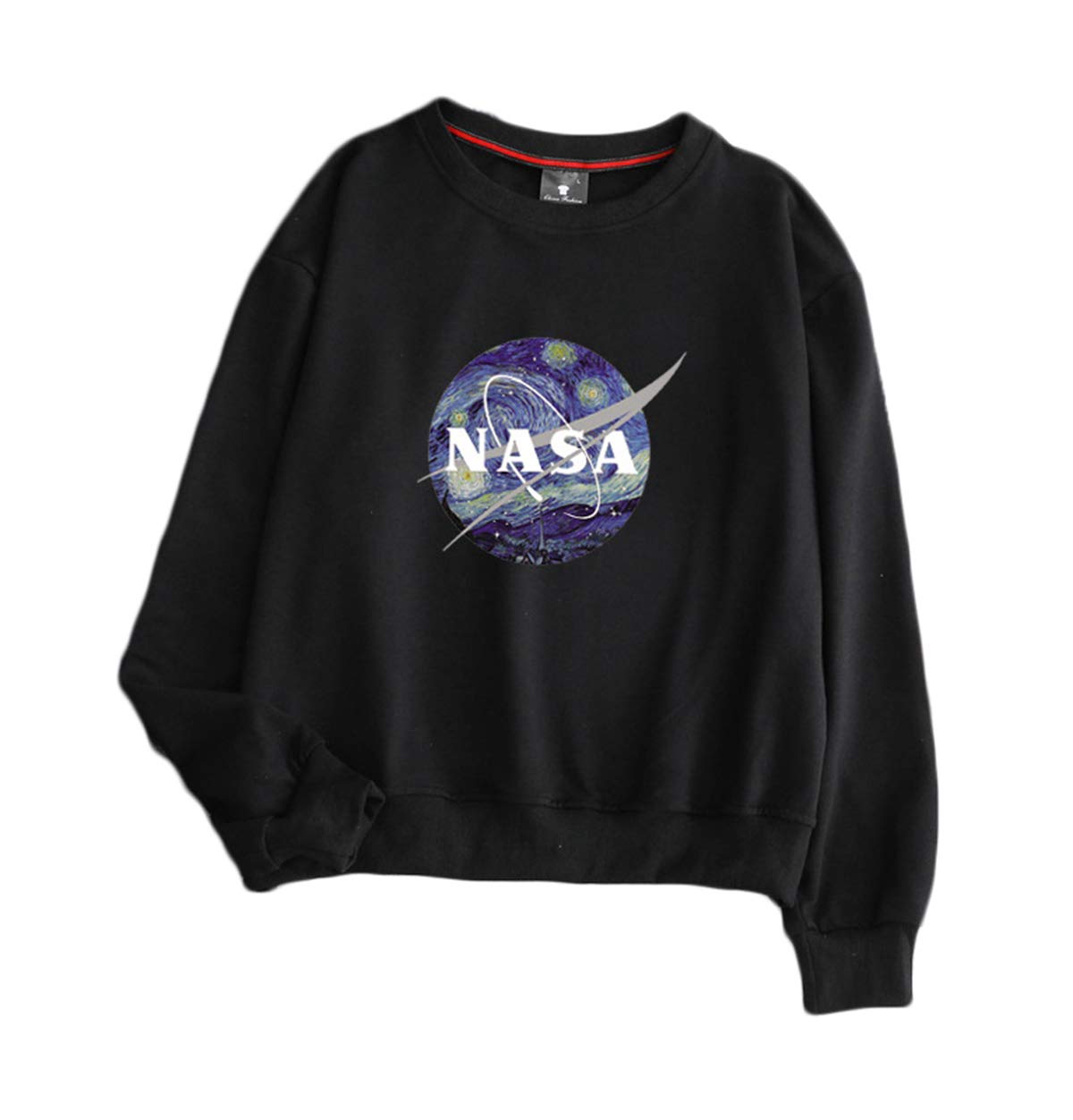 CORIRESHA Fresh Color Block NASA Print Pullover Sweatshirt