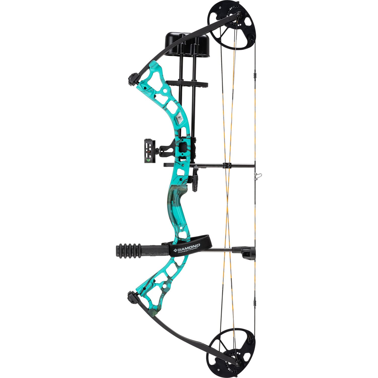 DIAMOND ARCHERY Infinite 305 Adjustable Fully Accessorized Hunting Compound Bow - 7-70 LBS Draw Weight, 19"-31" Draw Length, 305 FPS, Left Hand, Teal Country Root