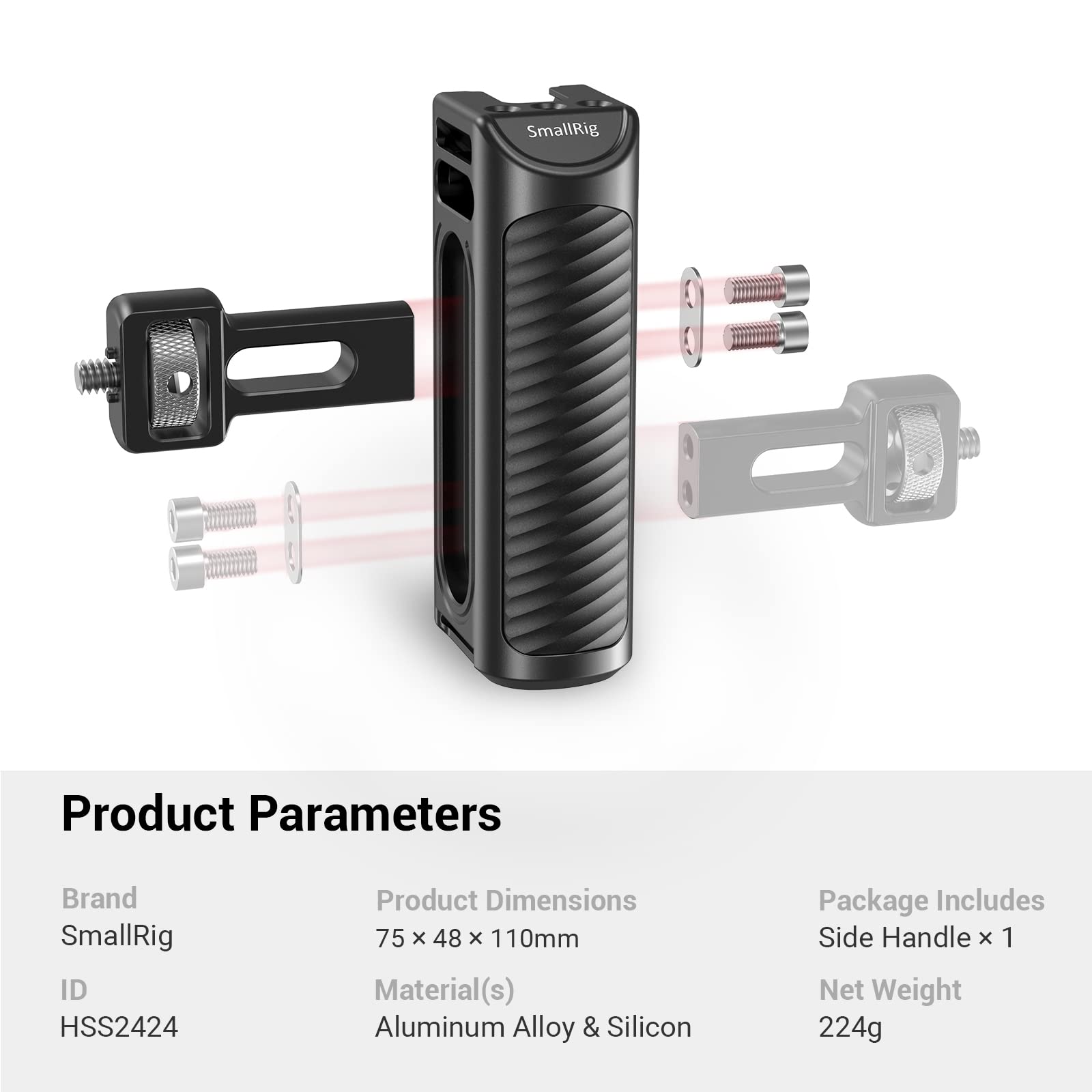 SmallRig Side Handle for Phone Cage Smartphone Video Rig Cage for iPhone cage for Samsung Cage Universal Phone Cage Aluminum with Cold Shoe and 1/4 Threads - HSS2424