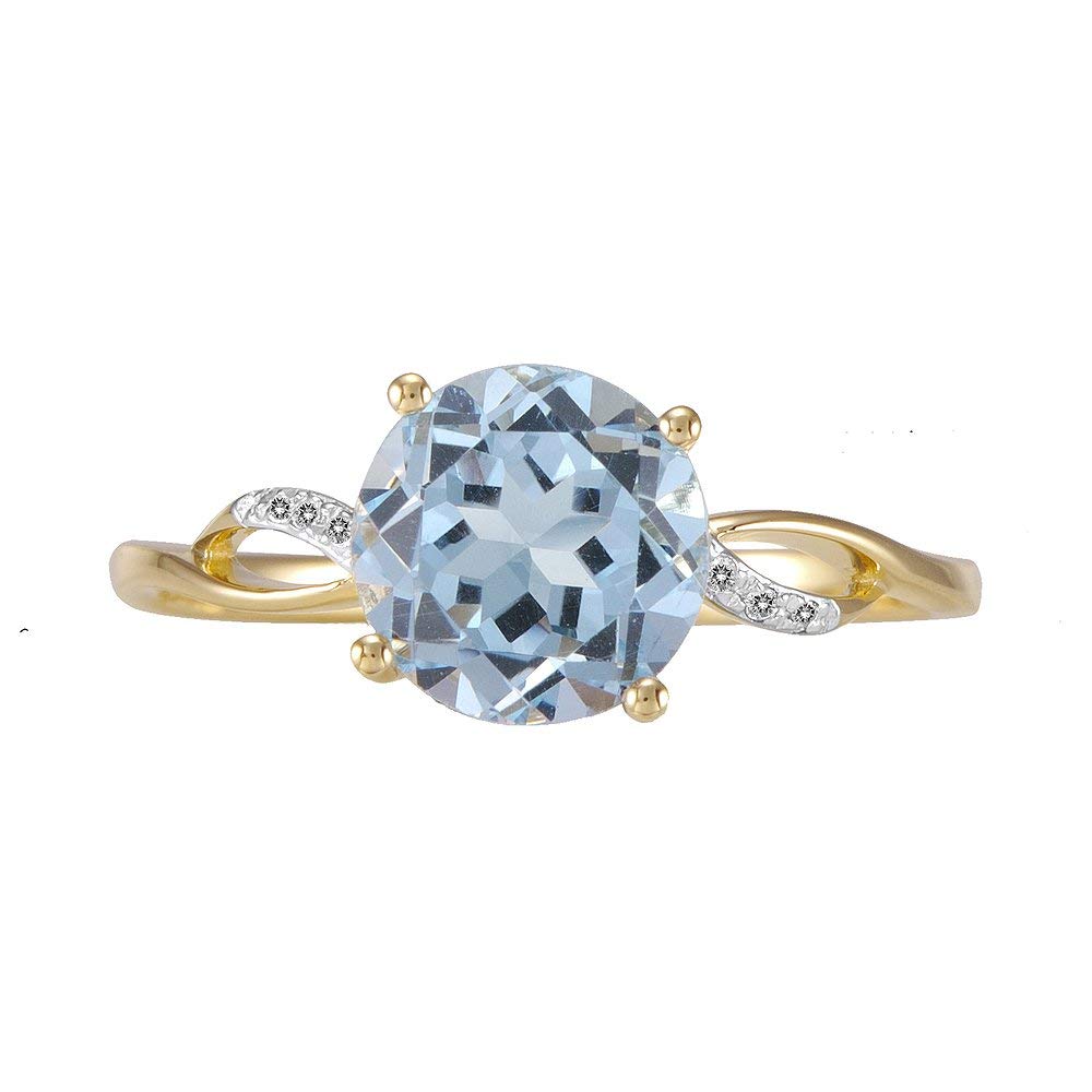 Diamond Blue Topaz Yellow Gold Ring - 0.01 Carat 14K Yellow Gold Ring with White Diamond and 1.54 Carat Blue Topaz Gold Statement Ring (7)
