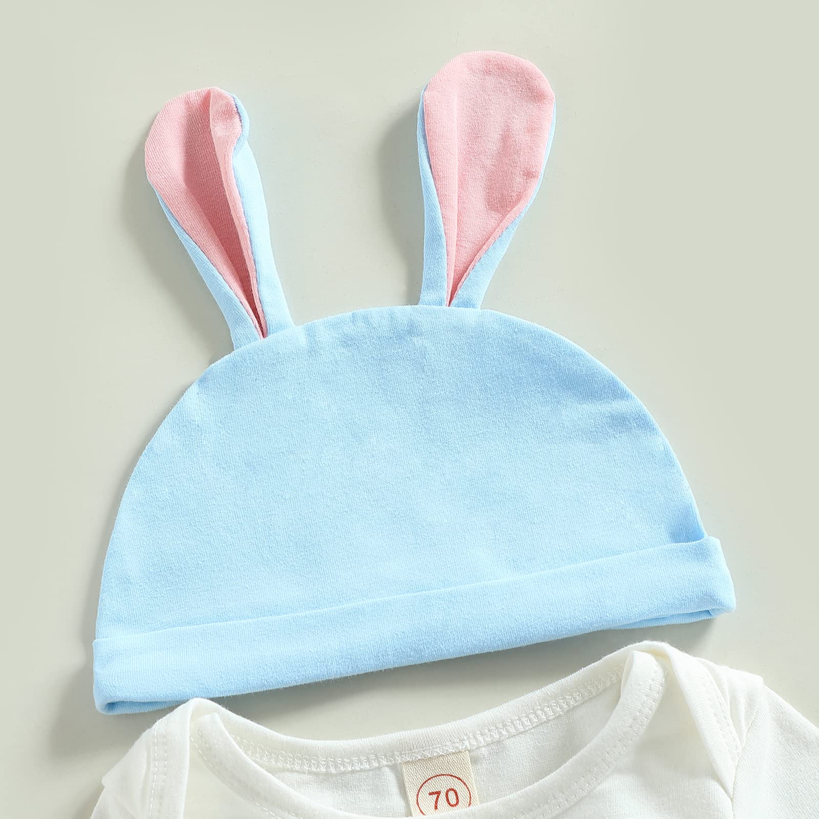 GOOCHEER First Easter Outfit Baby Girl Boy Long Sleeve My 1st Easter Bodysuit Romper Pants Bunny Ears Hat 3PCS Clothes Set (Striped Blue, 3-6 Months)