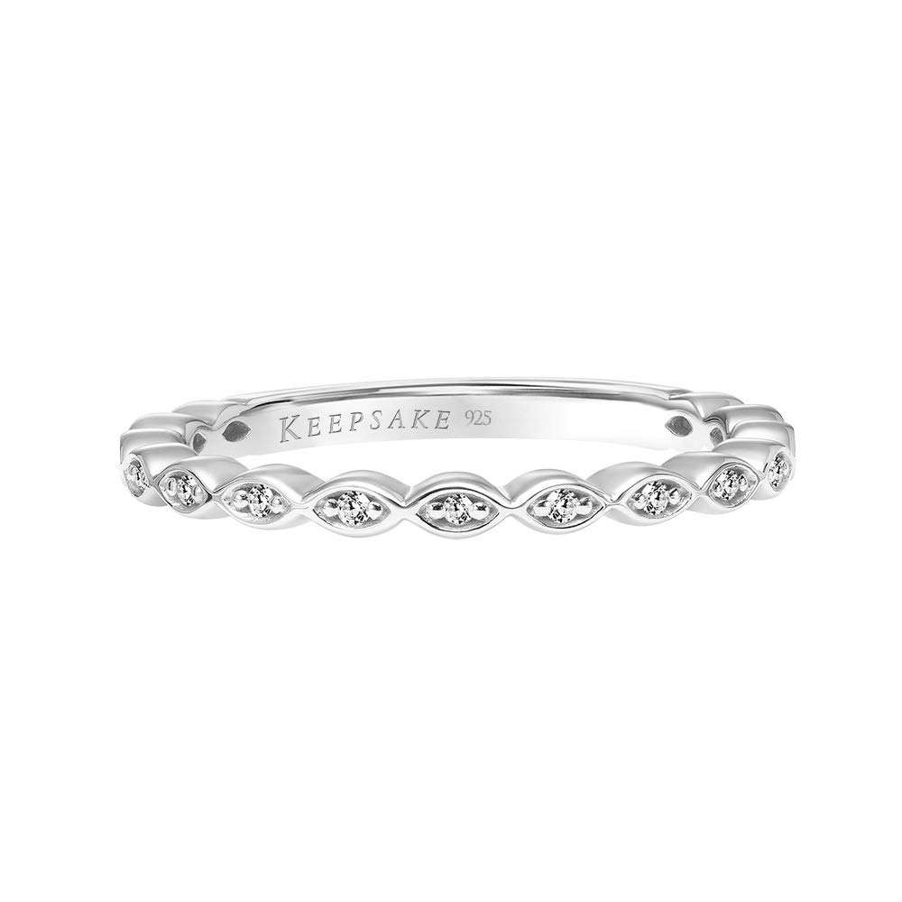 Diamond Stackable Ring, Anniversary Band or Wedding Band with Marquise Design in 925 Sterling Silver (I-J Color, I3 Clarity), Size 7, by Keepsake