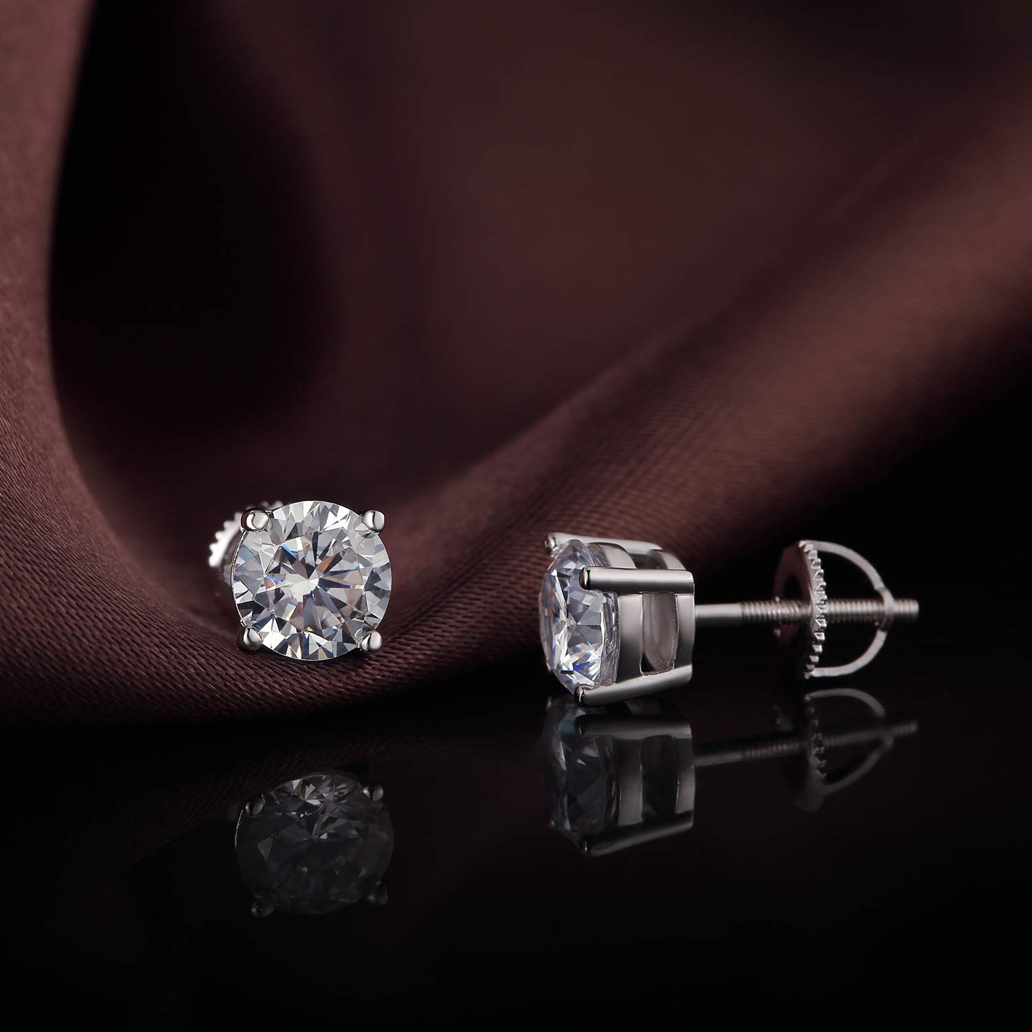 Diamond Studs CZ Earrings Studs Diamond Stud Earrings Screw Back Cubic Zirconia Studs Sterling Silver Cubic Zirconia Earrings Twist Back CZ Stud Earrings Women Diamond Silver Studs Cubic Studs Silver