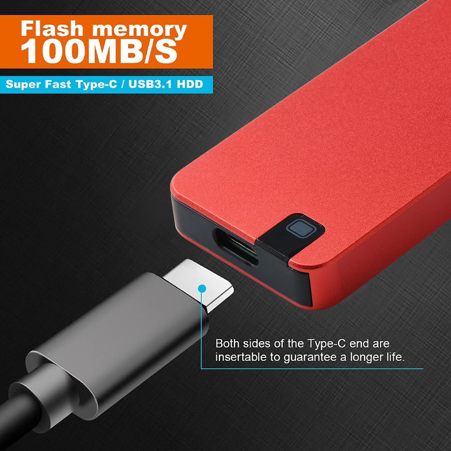 DIZIBK External Hard Drive 2TB Portable Hard Drive Mobile SSD Solid State Drive Slim Storage Drive with USB 3.0 C Port for PC, Laptop and Mac for Data Transfer and Storage (Red)