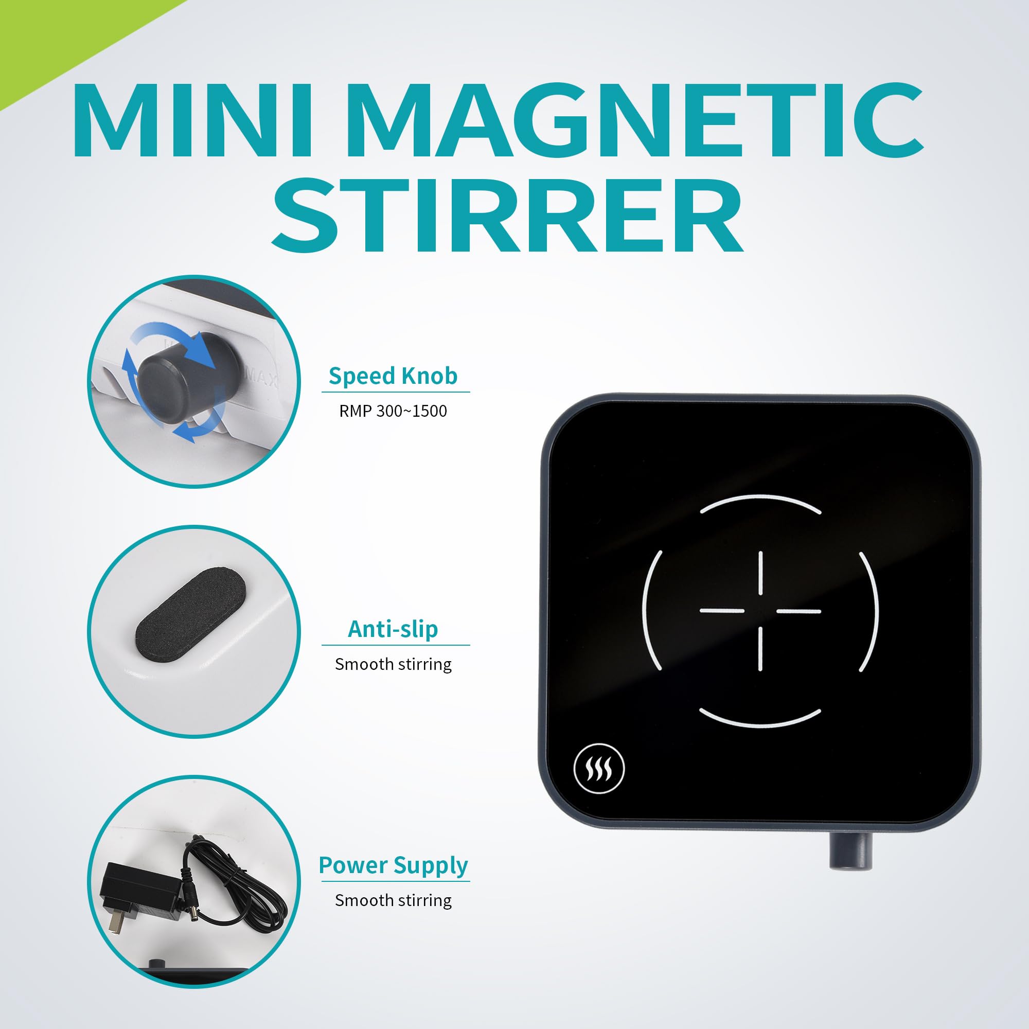 Magnetic Stirrer 300-1500rpm Portable Mini Magnetic Stir Plate with Stirring Bar, 2000ml Magnetic Mixer NO Heating