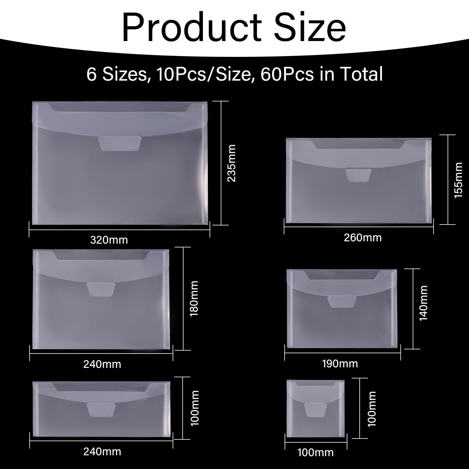 GLOBLELAND 60 Pcs Clear Stamp and Die Storage Bag Pockets 6 Size Plastic Storage Pocket Plastic Stamp Seal Storage Envelopes Case for DIY Paper Card Scrapbooking Craft