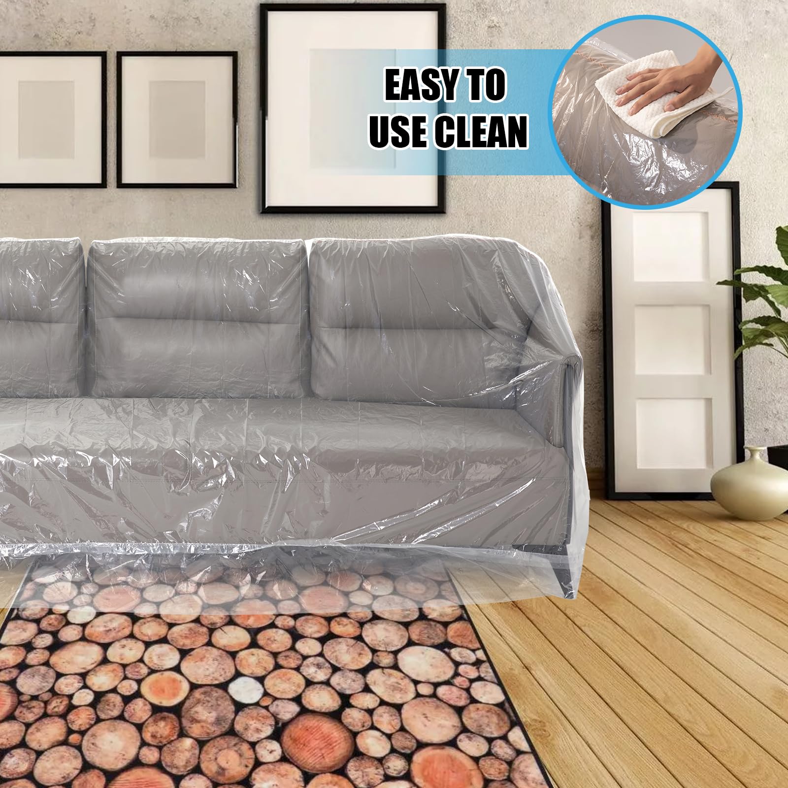 HERSENT 96 x 42 x 62 Inch Plastic Furniture Covers for Moving, Couch Cover for Sofa, Thick Clear Sofa Moving Cover, Waterproof Moving and Storage Bag