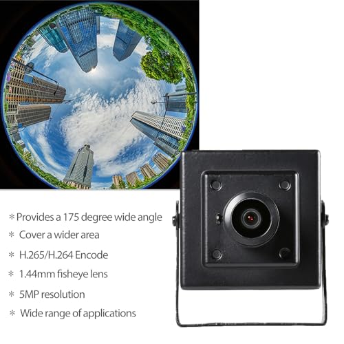REVODATA 5MP POE Mini IP Fisheye Camera,Fisheye 1.44mm Lens (175° FOV) Wide Angle Small Indoor Security Camera, P2P CCTV Video Camera poe IP H.265 Motion Detection/APP (I706-4-P-HS)