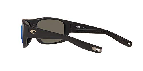 Costa Del Mar Mens Tico Rectangular Sunglasses, Matte Black/Blue Mirrored Polarized-580G, 60 mm
