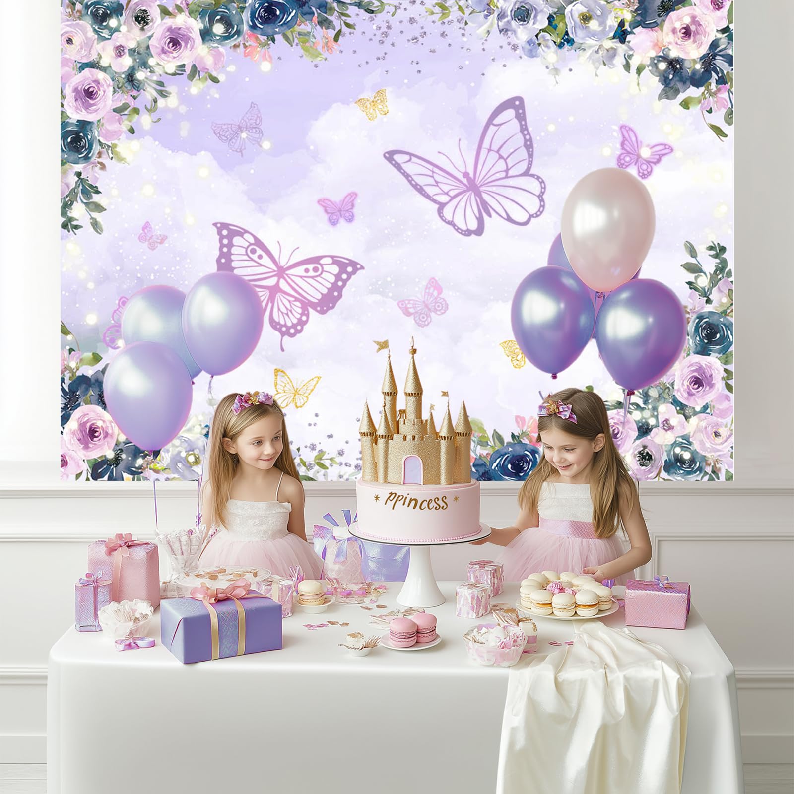 Mocsicka Violet Butterfly Backdrop 7x5ft Purple Floral Girl Butterfly Party Decorations Background Butterfly Theme Wedding Birthday Girls Baby Shower Decorations Backdrop